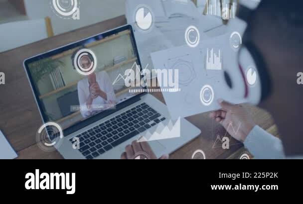 Animation of data processing over schoolboy learning online with female ...