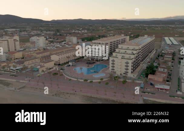 Drone aerial view of a beach in a coudy day in Peniscola Stock Video ...