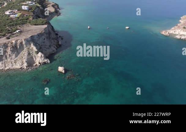 Aerial drone shot.View of famous beach in the summer, Crete, Greece ...