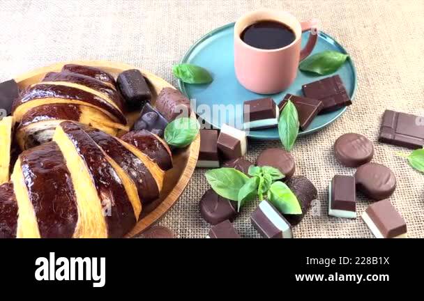 Croissants, chocolate, coffee blending cultural tapestry. Coffee aroma ...