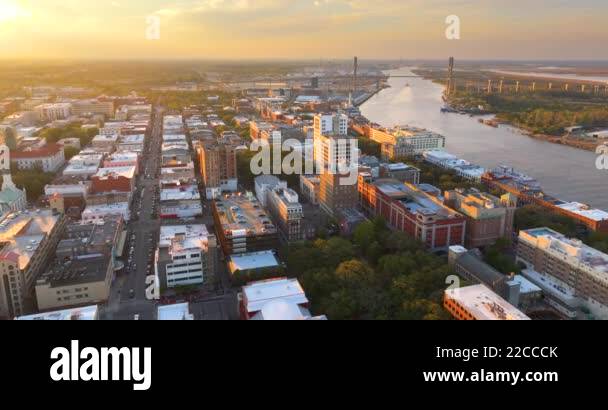 Aerial view of Savannah, Georgia. American city old historical ...