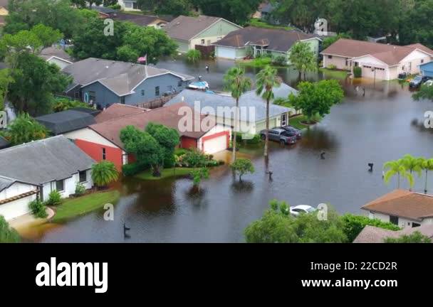 Hurricane flooded homes in residential community in Florida, USA ...