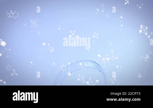 Animation of water splash over molecules on blue background. Science ...