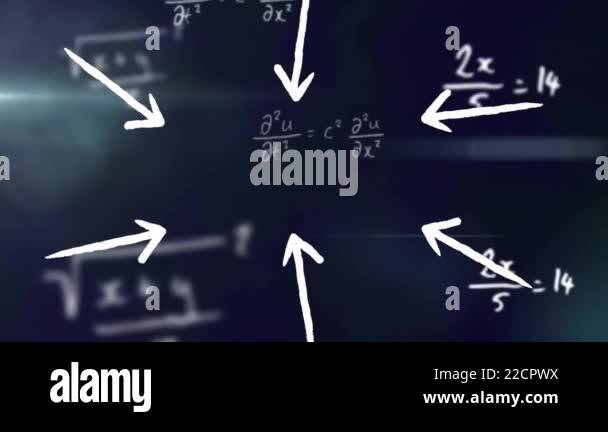 Animation of white arrows over mathematical equations. Technology ...