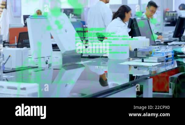 Animation of data processing and chemical formula over diverse ...