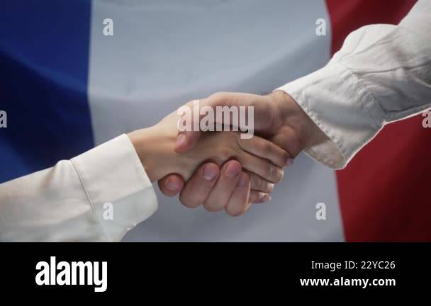 French Man And Woman Business Partners Shaking Hands.handshake,Make ...