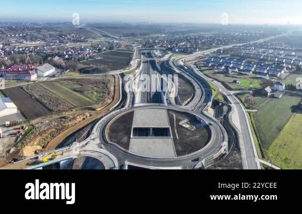 Modlnica interchange on S52, part of highway ring road around Krakow ...