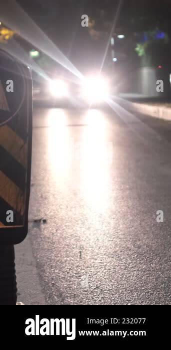 Image of reflective traffic signs that provide traffic control at night ...