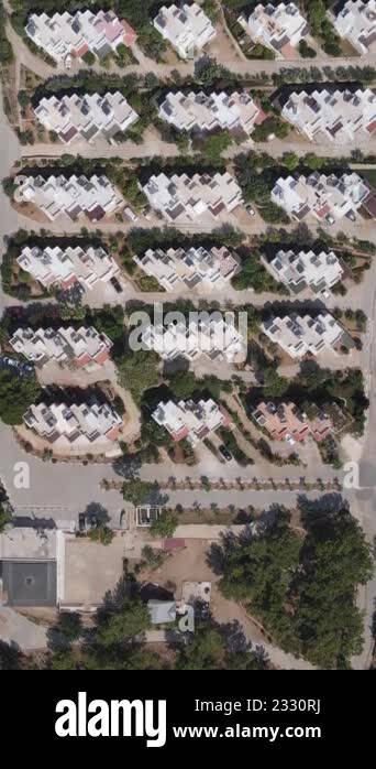 Vacation site view, Aerial drone view and houses built on a sloping ...