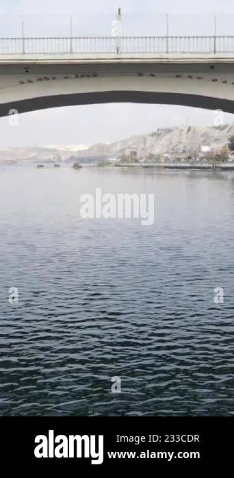 River and bridge view taken under the bridge shoot by drone, The view ...