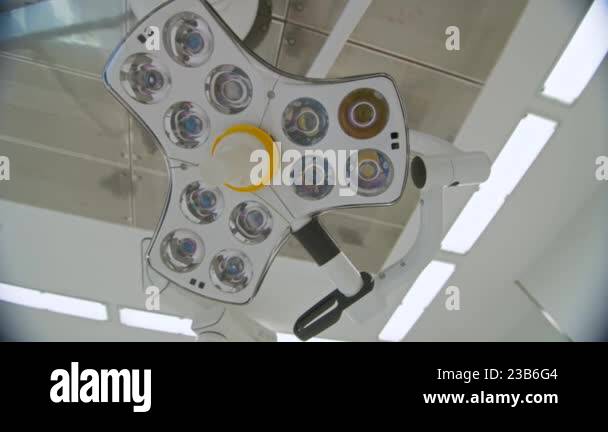 Close-up view of a modern surgical lamp in an operating room ...