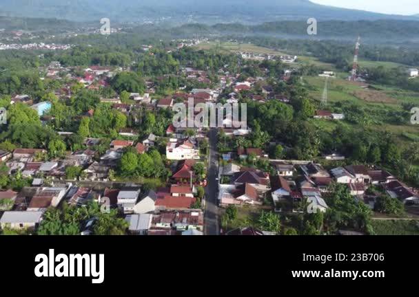 The drone view of Baturaden cityscape in Banyumas Regency, Central Java, Indonesia. It was taken ...