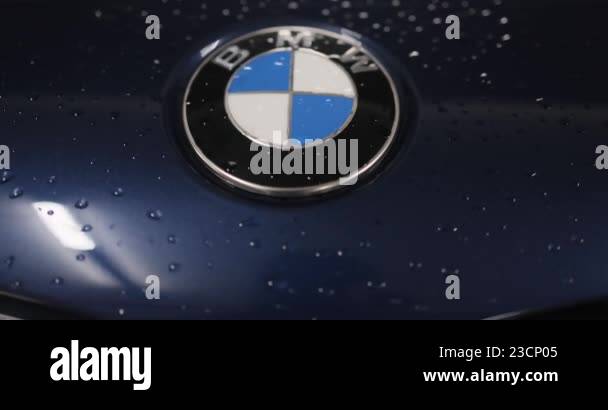 Berlin, Germany- 10.04.2022: The BMW logo on the hood of a new car. The ...