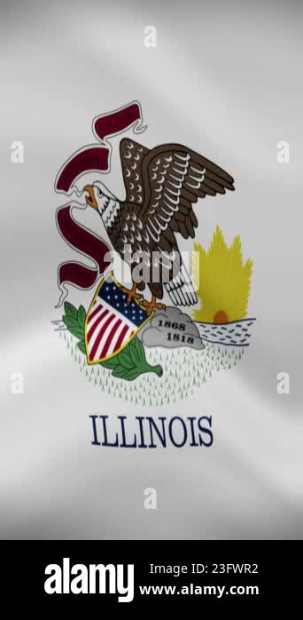 Illinois State Waving Flag in Vertical Orientation. Realistic Flag ...