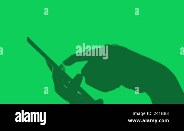 Sliding finger silhouette on the smartphone screen. The finger touches ...