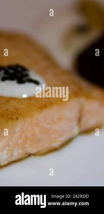 Salmon or trout fillet grilled or roasted or baked in the oven. Healthy ...