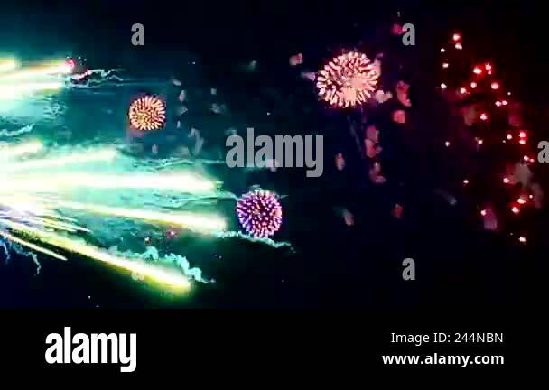 4K. loop seamless of real fireworks background golden shining fireworks ...