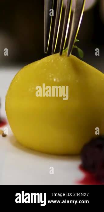 lemon shaped cake One Slice of homemade lemon curd cake in the shape of ...