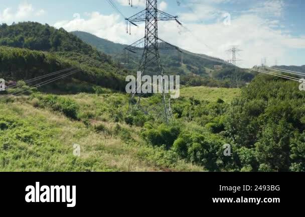 Transmission tower in aerial view. May called electricity pylon, steel ...