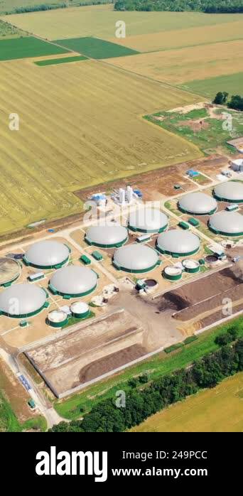 Biogas complex. Round storage tanks for production biomass. Innovative ...