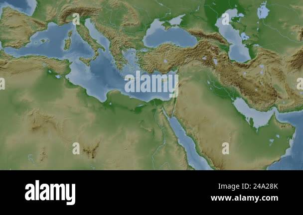 Levantine Sea. Location diagram on a pale colored elevation map in the ...