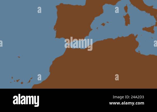 Alboran Sea region on the background of a solid color map of the world ...