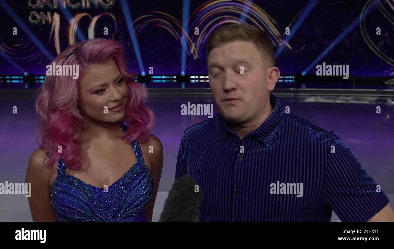 Sam Aston and Molly Beth Lanaghan speak at Dancing on Ice white carpet ...