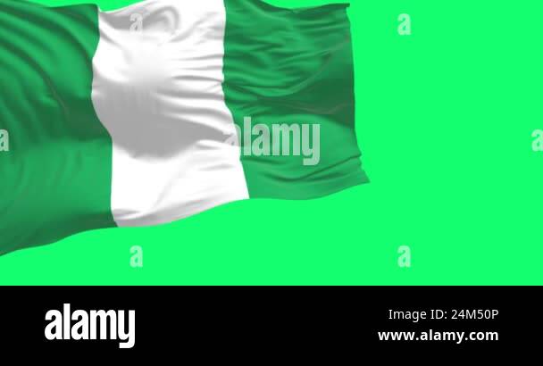 Nigeria National Flag Waving Isolated On Green Background Seamless 3d