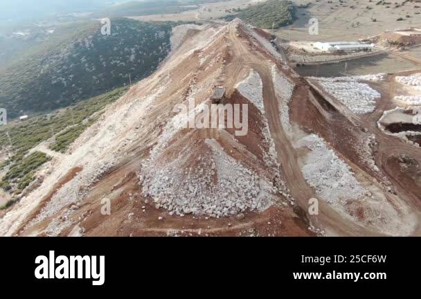 Aerial panorama of marble quarries in Burdur, Turkey. Marble quarry top ...