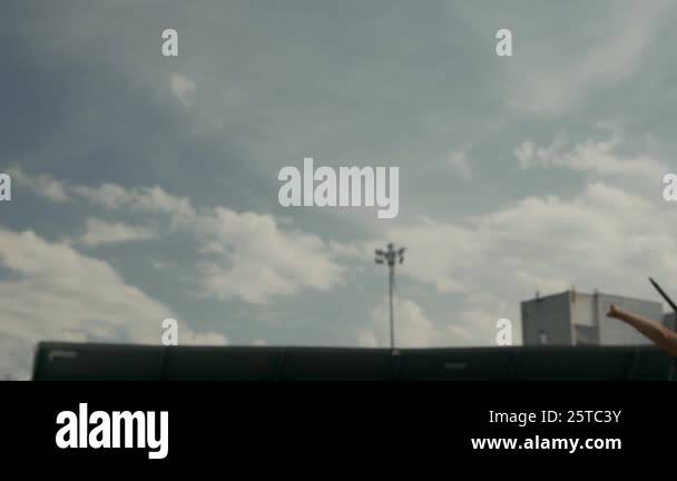 Medium low angle shot of young Caucasian male para-athlete with ...