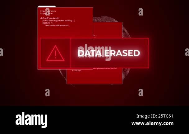 CGI template of red data destruction message appearing on computer ...