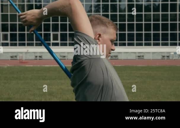 Medium closeup of energetic young Caucasian male para-athlete with ...