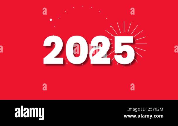 2025 Message with Fireworks effects on Red Background. Happy New Year ...