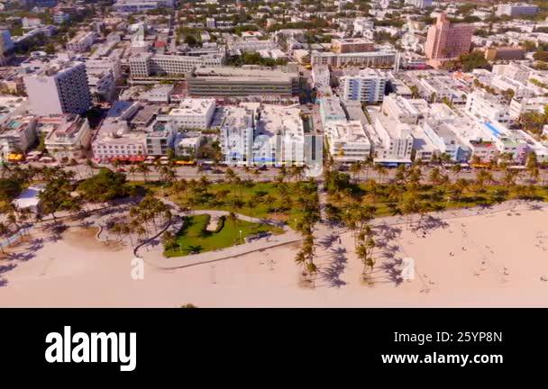 Hotels Miami Beach, Ocean Drive. Aerial drone video Miami Beach Florida ...