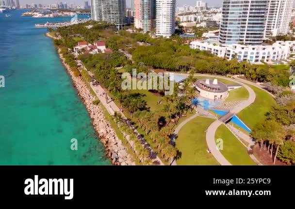 Miami Beach, Florida, USA. Aerial drone footage flying over South ...