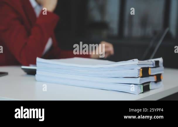 business woman holding stack of paper documents in hand Stock Video ...