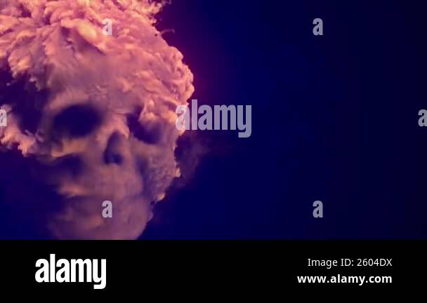 Digital animation of a burning human skull, drawn with intricate detail ...