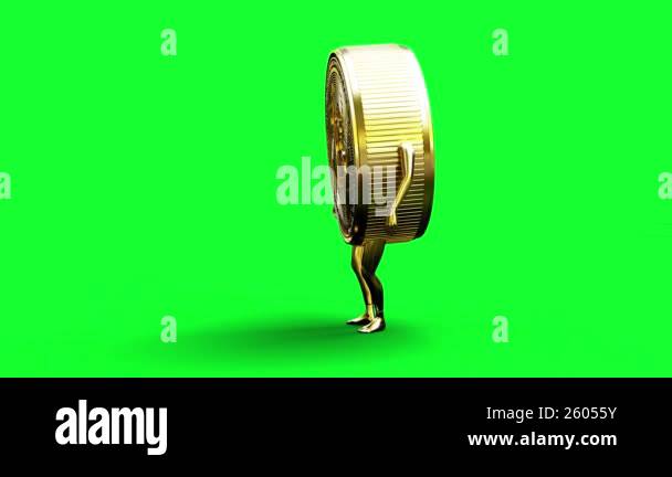 Bitcoin character. Stay idle animation. Realistic 4k green screen ...
