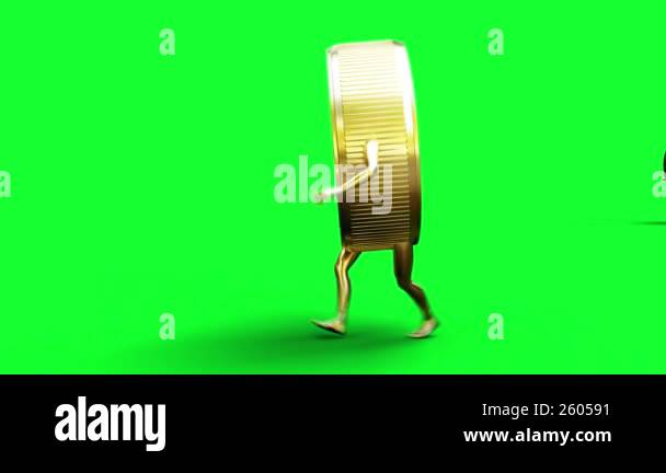 Bitcoin character. Walk animation. Realistic 4k green screen animation ...