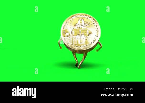 Bitcoin character. Run animation. Realistic 4k green screen animation ...