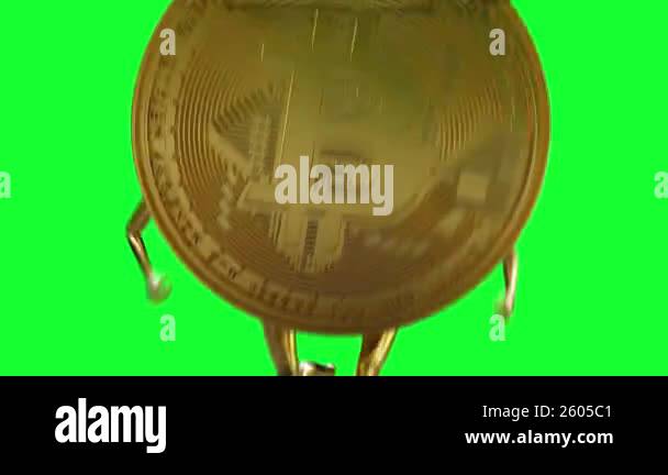 Bitcoin character. Walk animation. Realistic 4k green screen animation ...