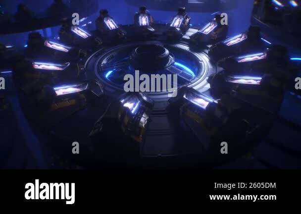 futuristic laboratory with cryocapsules with sleeping peoples. Cryo ...