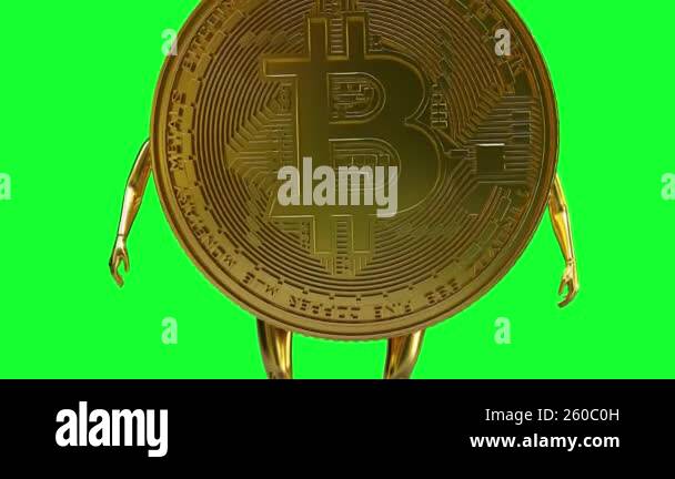Bitcoin character. Stay idle animation. Realistic 4k green screen ...