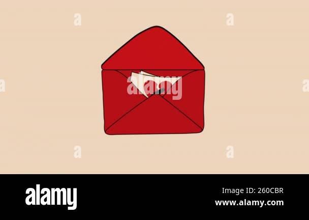 An open envelope with a piece of paper inside and with a broken heart ...