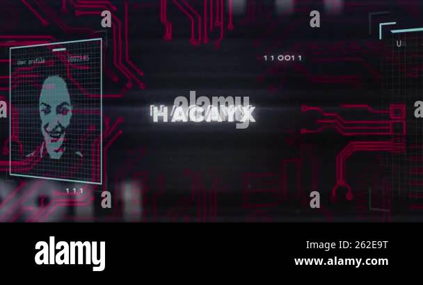 Hacked Text Over Digital User Profile And Circuit Board Animation