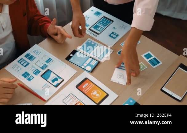 Panorama video of startup company employee planning on user interface ...