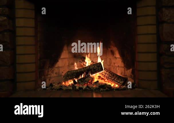 Fireplace. Cozy Relaxing Fireplace. Firewood. Flames of a country house ...