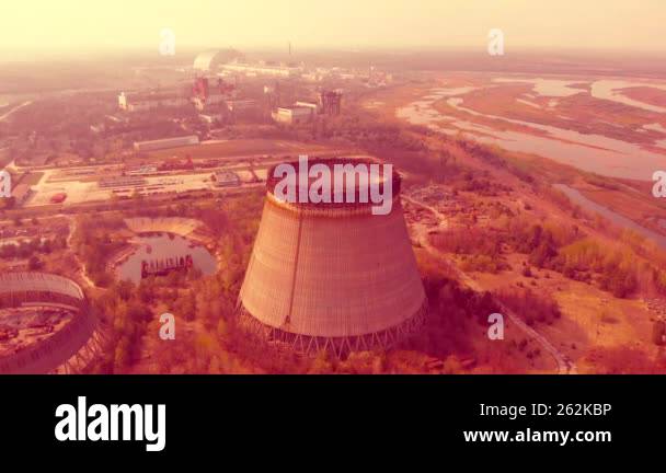 Chernobyl Nuclear Power Plant, toned video. Territory contaminated by ...