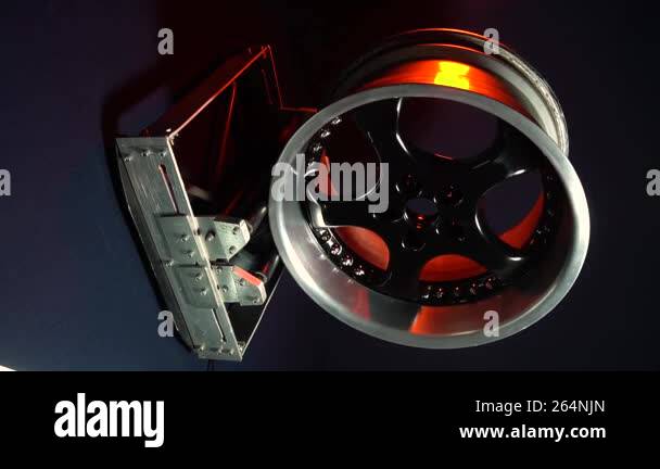 old car wheels titanium rims long exposure video on dark background ...
