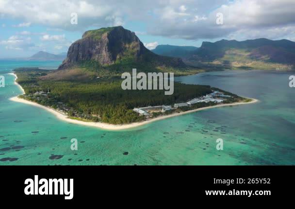 Aerial view of Le morne Brabant in Mauriutius. Tropical crystal ocean ...